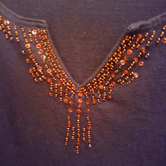 Onque Woman | Tops | Onque Woman 5x Black W Copper Beads Secquence Top ...